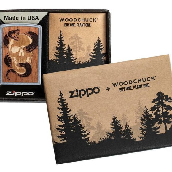 Zippo | Accessories | Woodchuck Skull Snake Metal And Wood Zippo ...